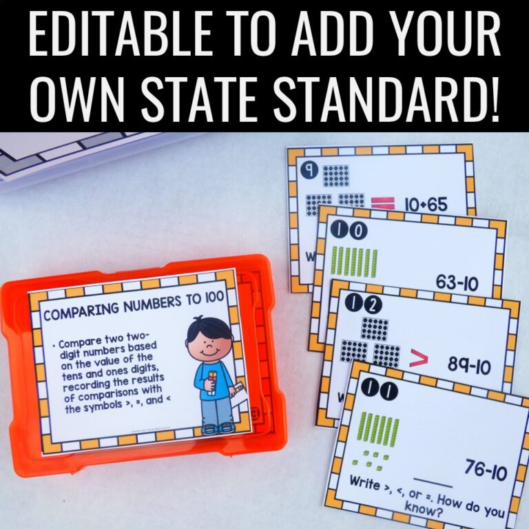 Comparing 2-digit Numbers to 100 Task Cards • Scoot 1.NBT.B.3 - Where ...